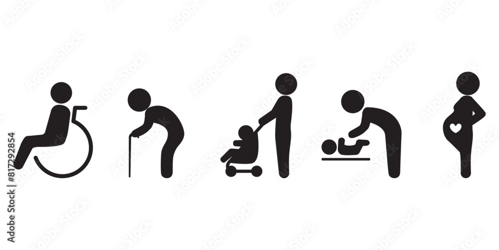 Simple set of Priority Seat icons, Human vector signs. Priority Symbols ...