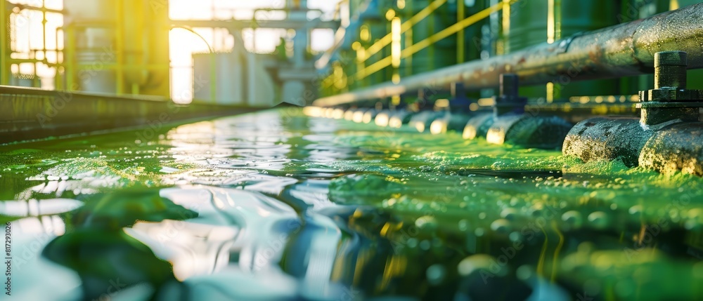 Close up of a fossil fuel replacement facility, converting algae into ...