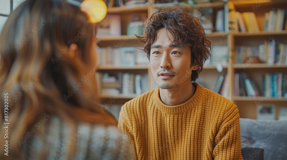 image depicting a young asian man confiding in a middle-aged caucasian ...