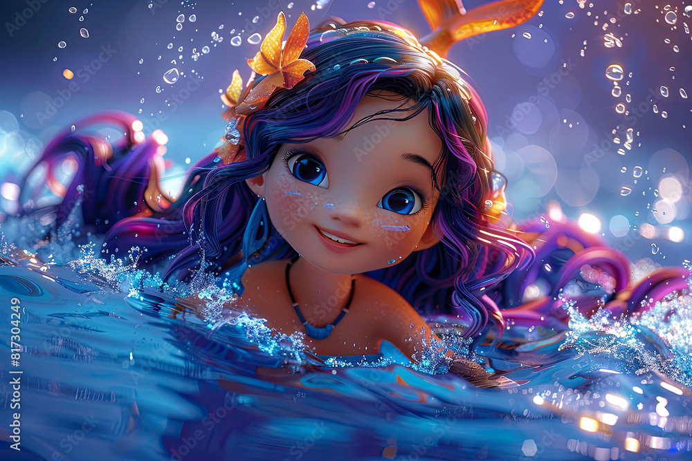 cute 3D girl Calypso de la Mythologie Grecque, mermaids, a 3D fish ...