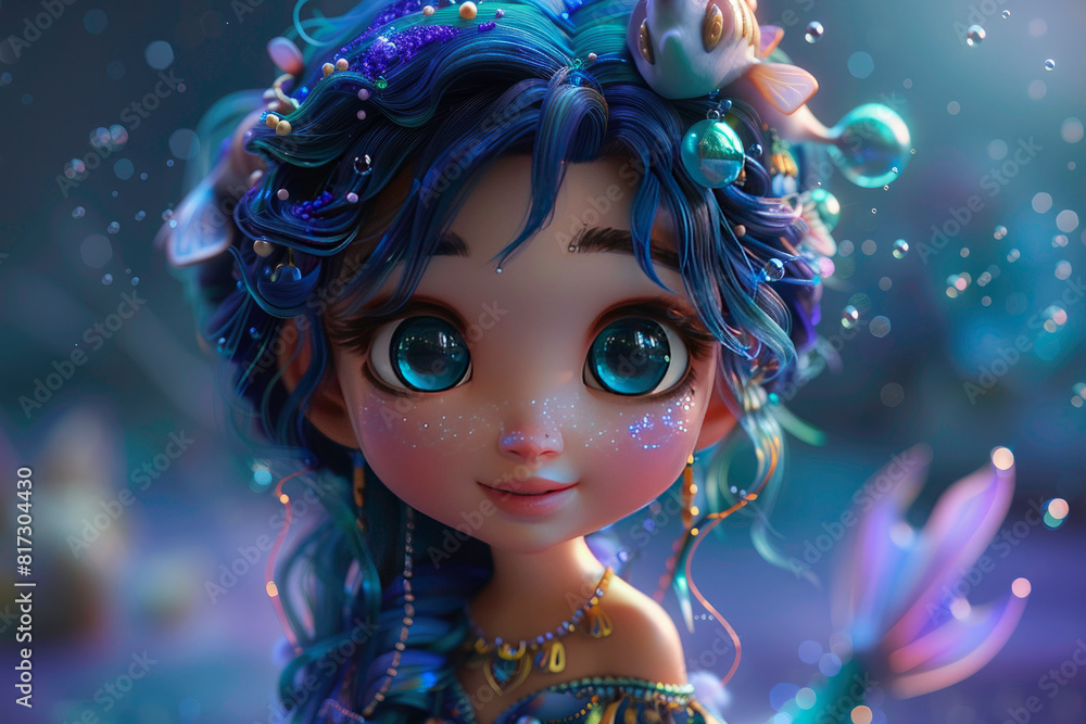 cute 3D girl Calypso de la Mythologie Grecque, mermaids, a 3D fish ...