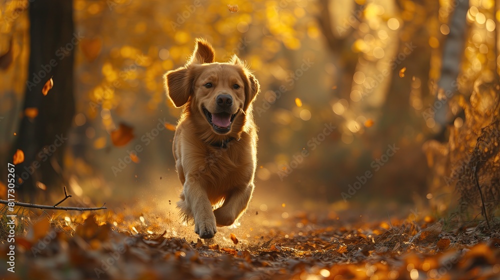 Dog Running Playing Walking in the Forest, Nature Landscape Puppy ...