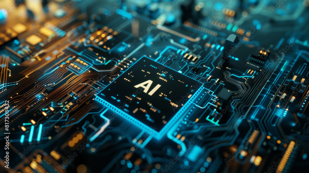 Virtual circuit board with a ai logo and the words "AI", in the style ...