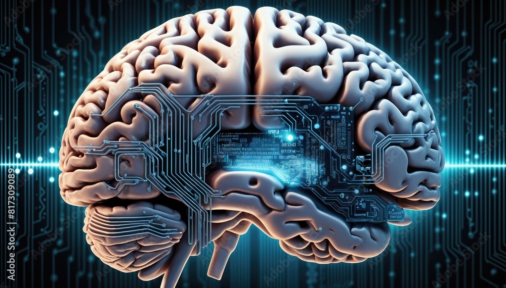 Cyber brain of Artificial Intelligence. Digital brain with neural ...