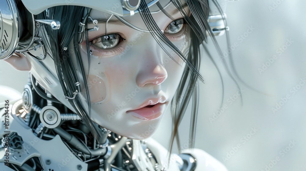 Beautiful and cute 3D anime style girl cyberpunk cyborg robot ...