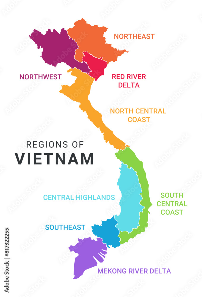Colorful Geographical Administrative Map of Vietnam with Editable Text ...