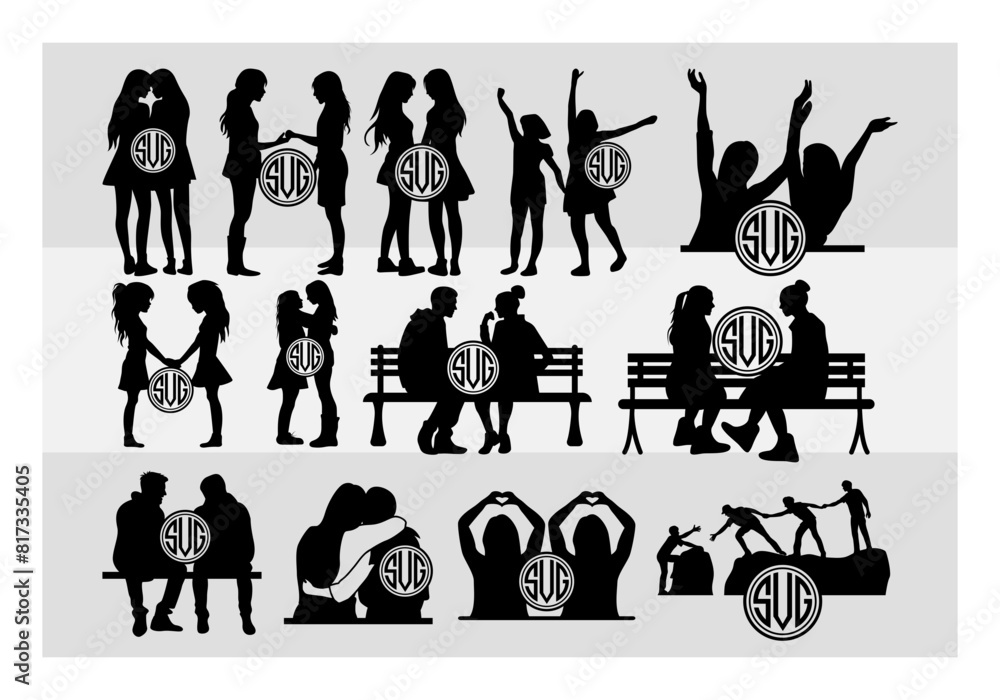 Best Friend Circle Monogram Svg | Best Friend Silhouette | Friendship ...
