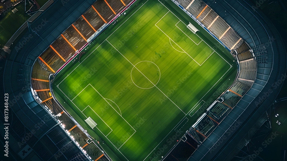 Aerial top view Football stadium arena for match with spotlight. Soccer ...