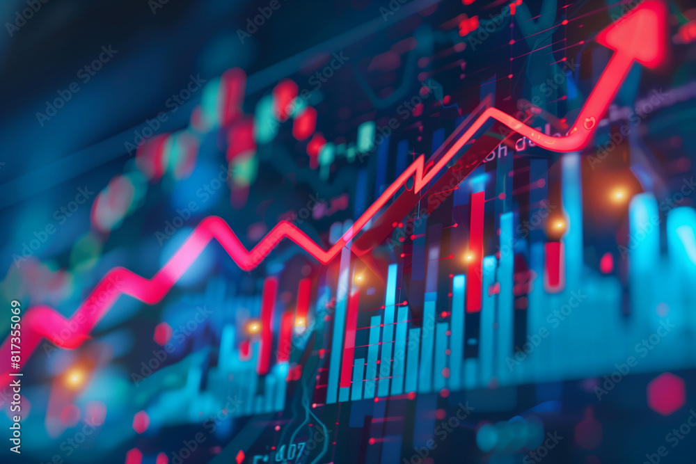 A significant rise in sales is illustrated by the red arrow on the ...