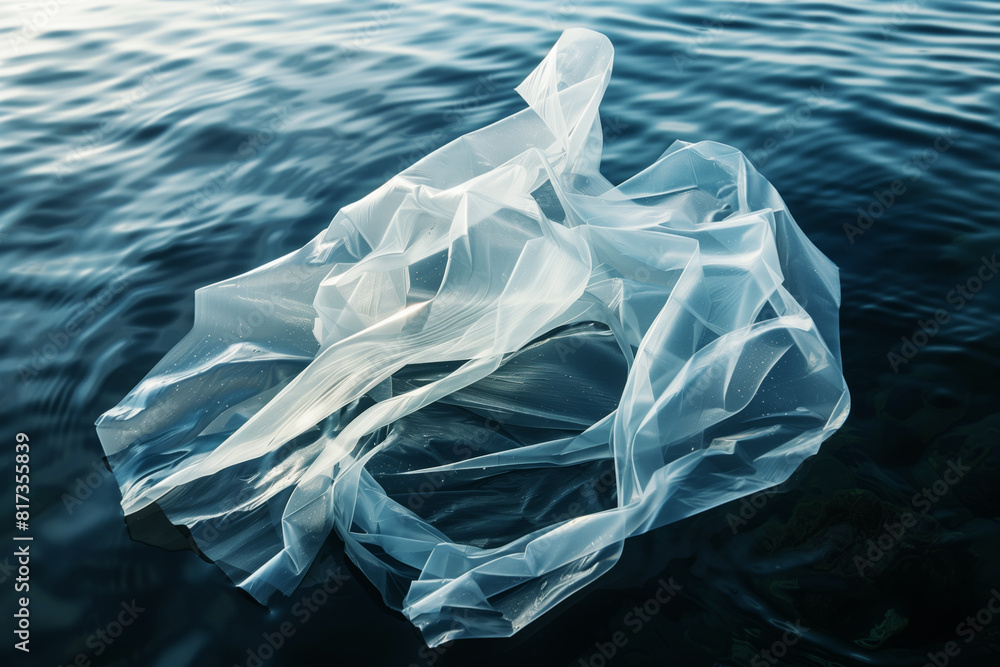 Generative AI Image. Transparent plastic on a sea surface. Plastic ...