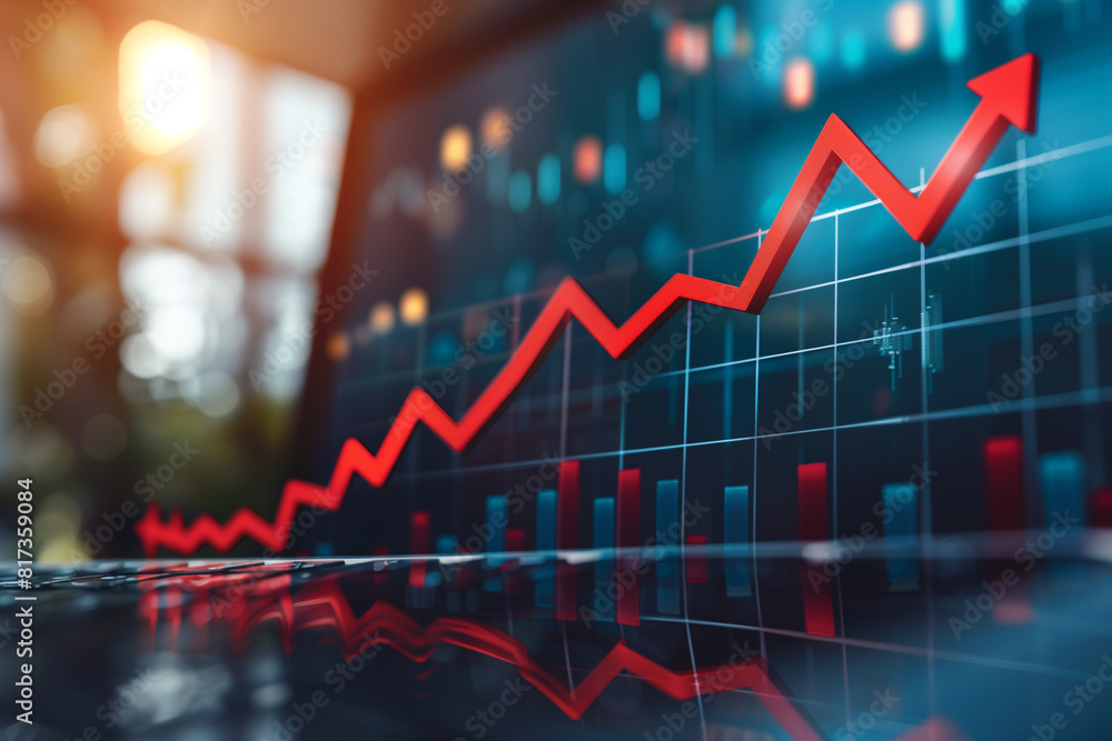 Business sales charts exhibit a rising trend, as depicted by the red ...