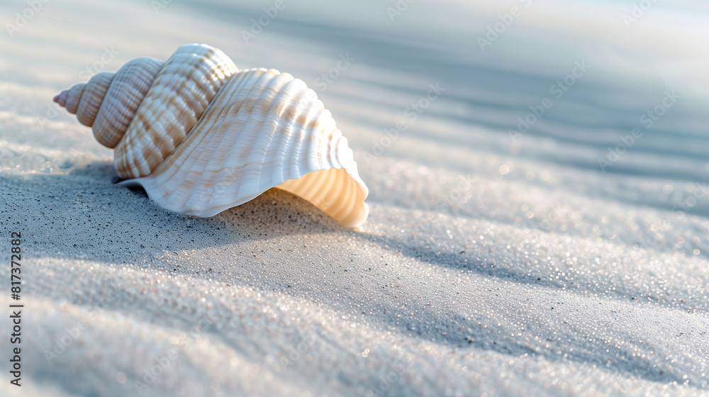 Clean and simple image of a single seashell resting on smooth sand ...