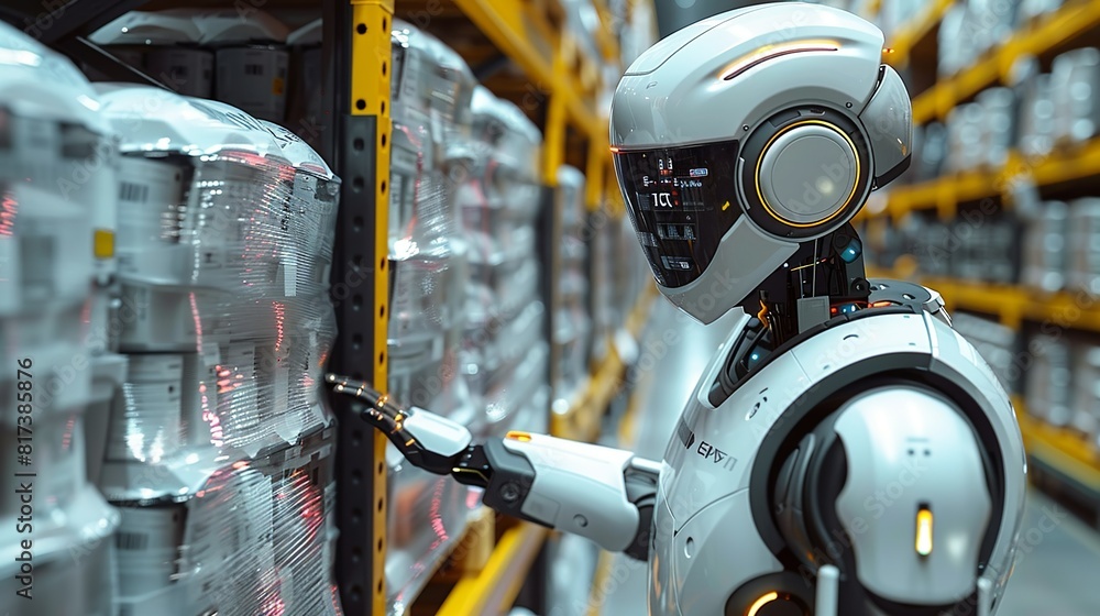 Working together, Robot helping with inventory management, scanning and ...