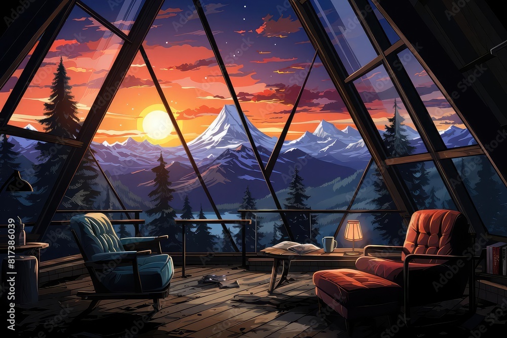 Attic background flat design side view urban chill out space theme ...