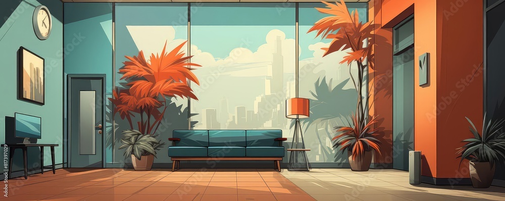 Foyer background flat design side view urban chic entrance theme ...