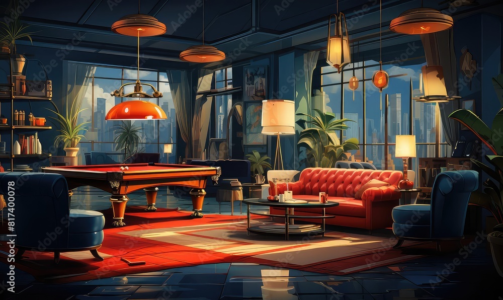 Game Room background flat design side view luxurious entertainment ...