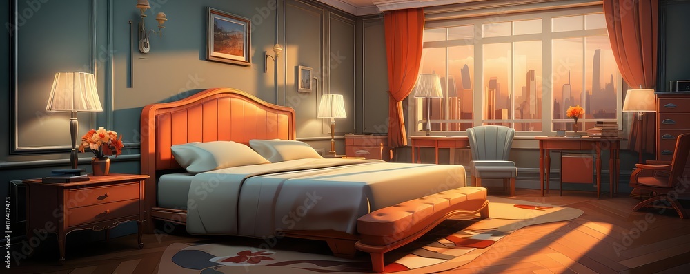 Guest Room background flat design front view welcoming cozy theme ...