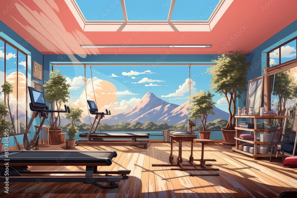 Gym background flat design front view peaceful pilates studio theme ...