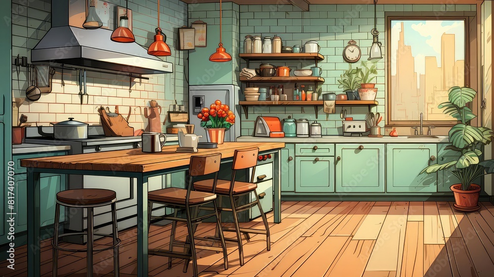 Kitchen background flat design side view luxurious gourmet theme ...