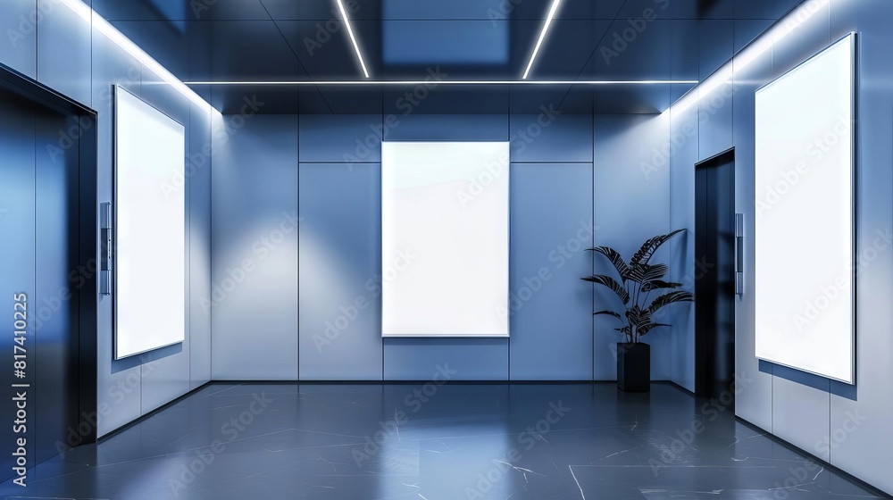 vertical poster mockup frames displayed in modern elevator interior ...