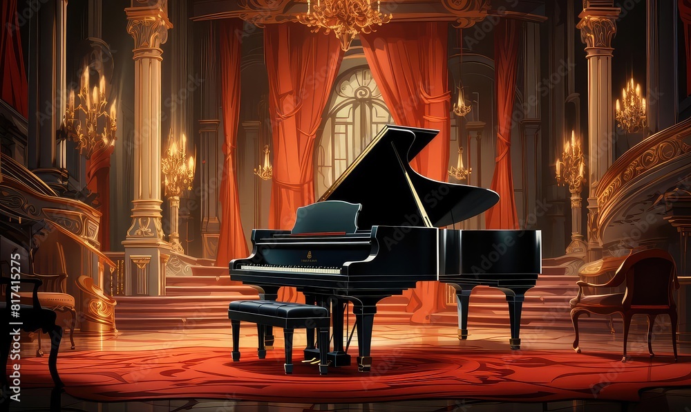 Music Room background flat design side view luxurious opera setting ...
