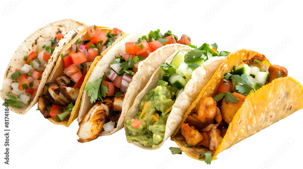 Ultra HD shot of hard shell, soft shell, fish taco, and street taco ...