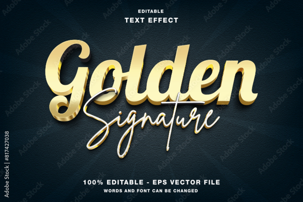 Golden Signature 3d text style effect template editable Stock Vector ...