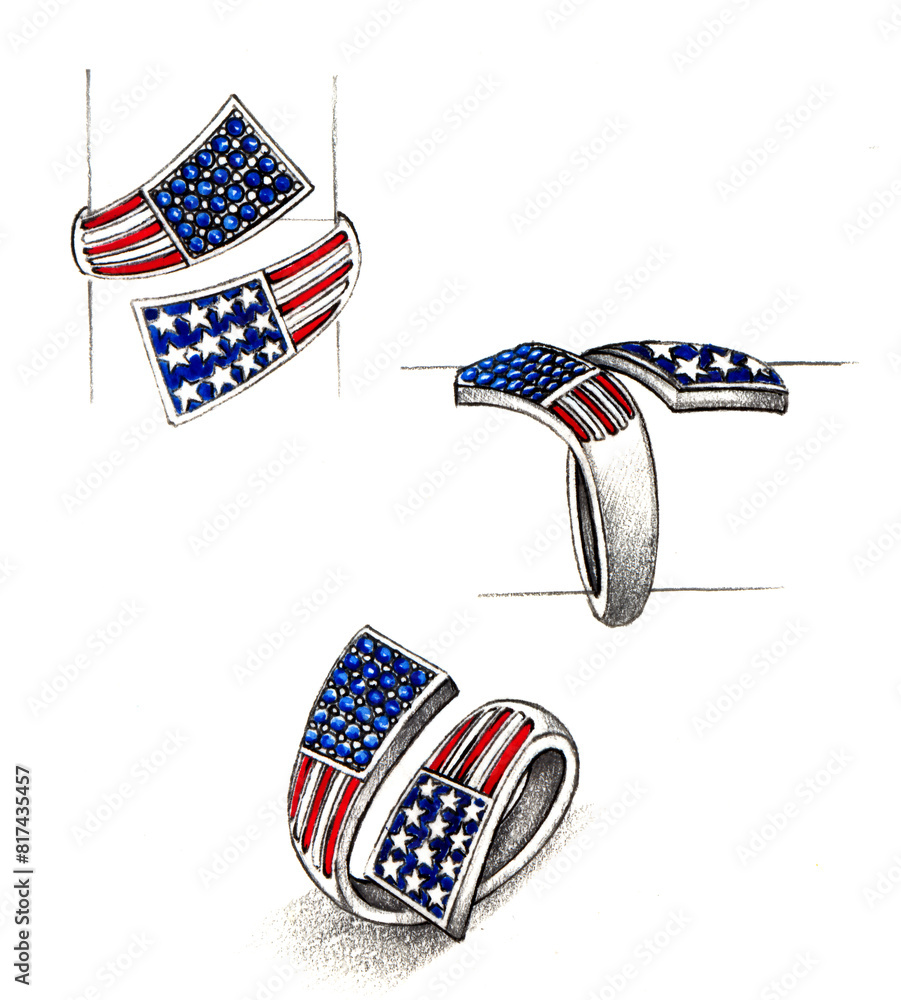 Jewelry design flag of the united states ring set with blue sapphire ...