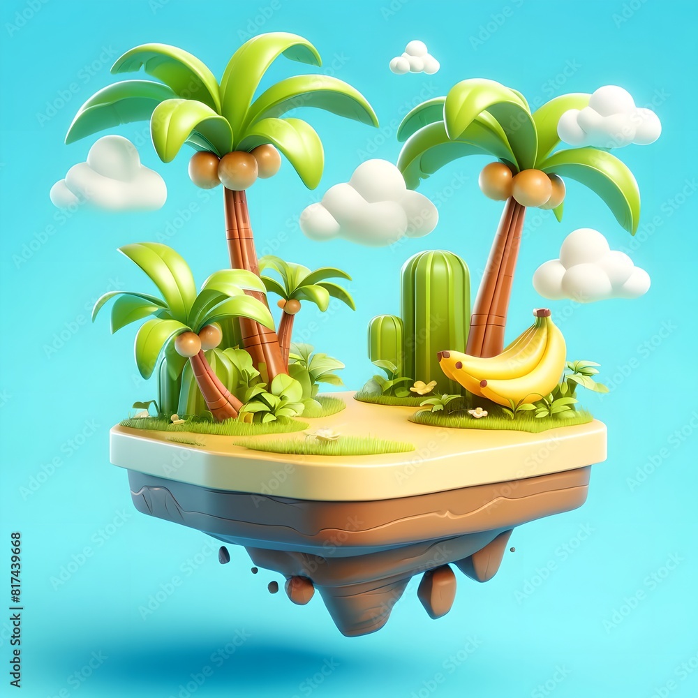 Cartoon Tropical Paradise on Floating Island with Open Center Stock ...