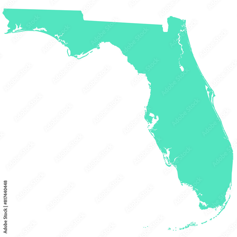 Florida administrative map. Florida with color, blank Map, empty map of ...