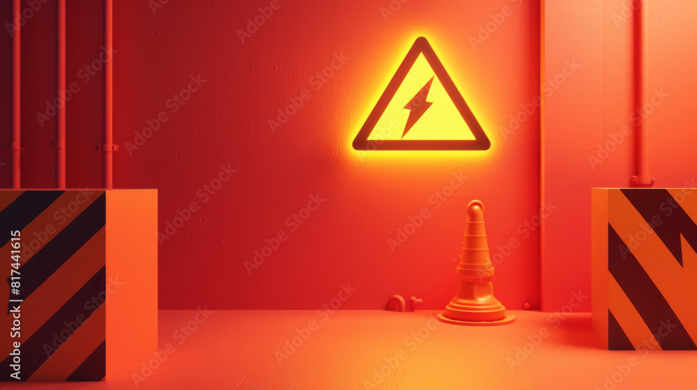 A vivid image displaying a glowing electric hazard sign with safety ...