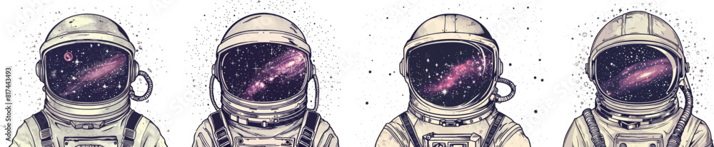 Astronaut helmet vector drawing, simple design, white background, thick ...