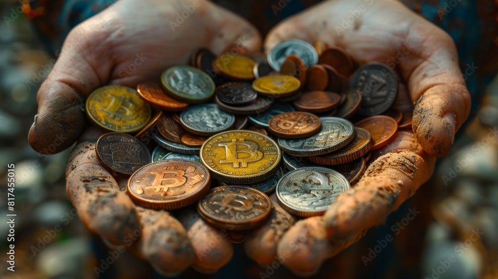 People with old money coins in hands poor man, woman, senior euro ...