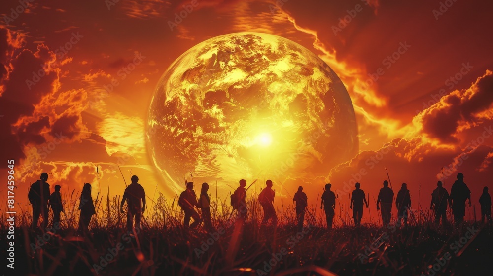 Dramatic illustration of Earth with fire and water, representing ...