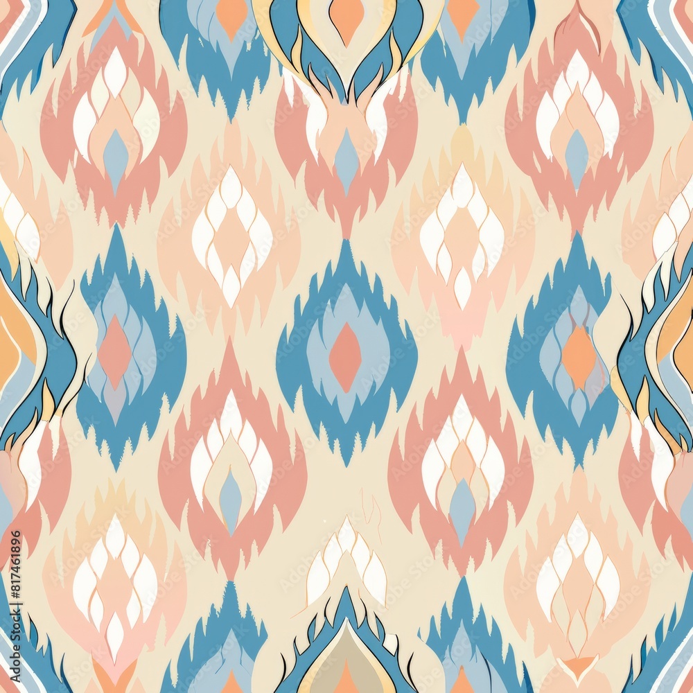 Seamless pattern of Japanese ikat designs in soft pastel colors, adding ...