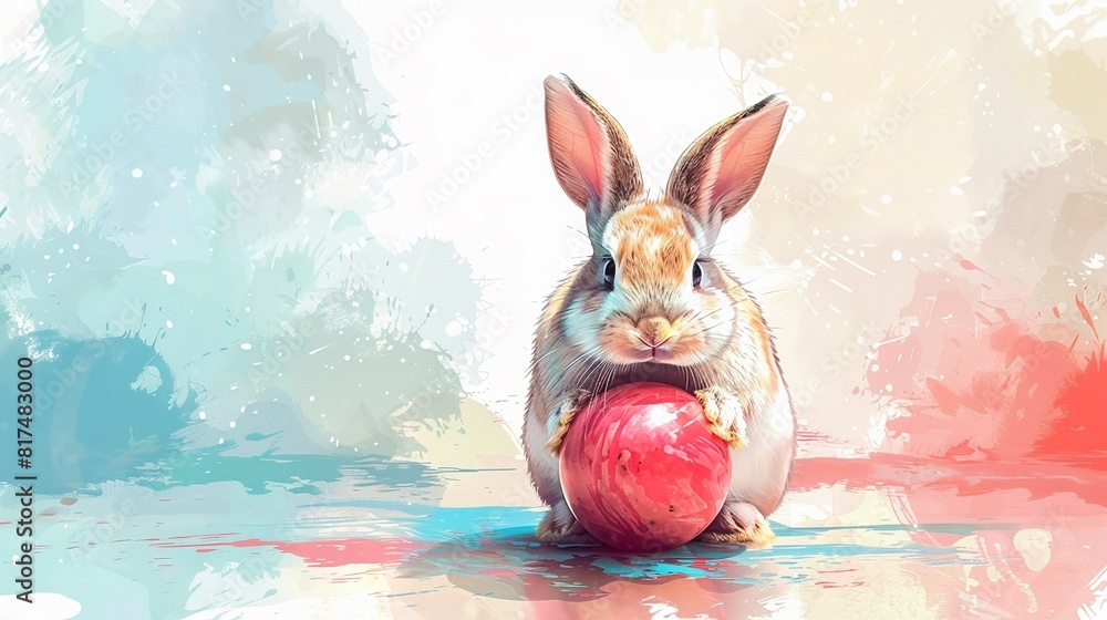 Cute rabbit holding a bowling ball flat design top view competitive ...