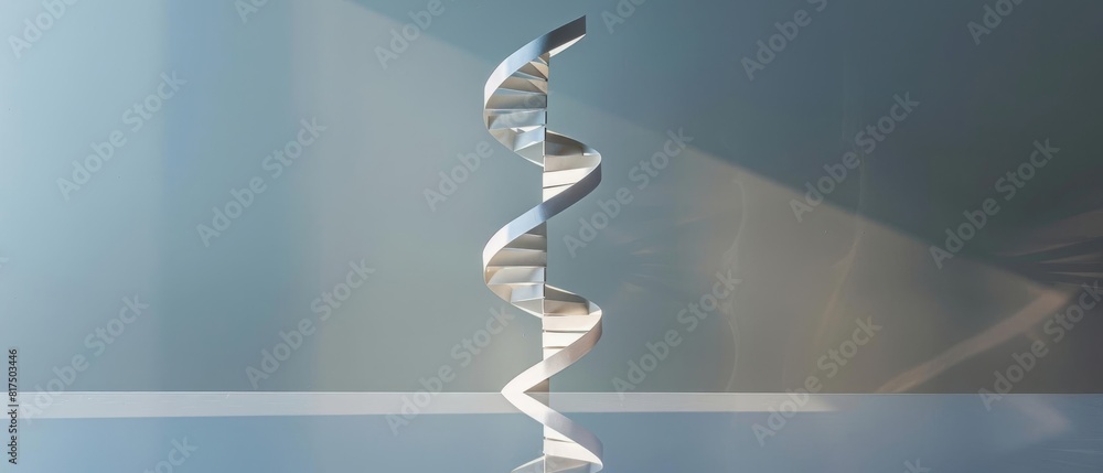 Elegant paper model of a DNA helix, showcased on a reflective glass ...