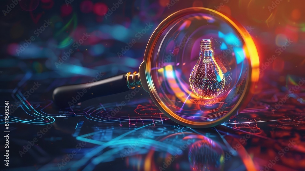 Magnifying glass focusing on a target and creativity. A creative light ...