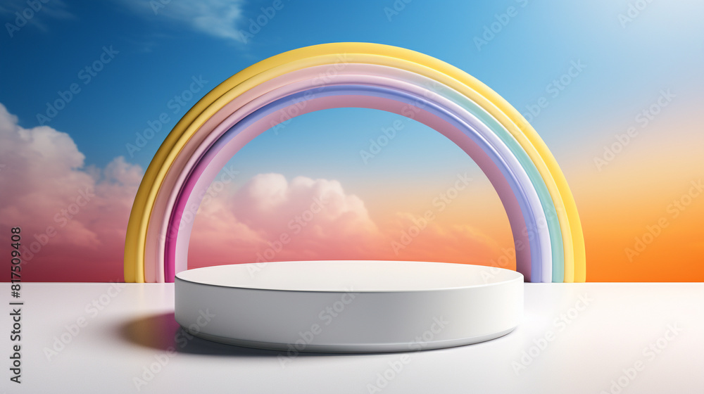 Vibrant stock photo of a sleek white product podium against a dazzling ...