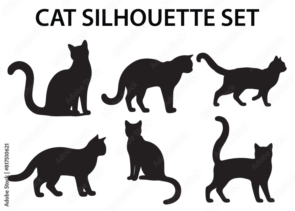 Cat silhouette vector, isolated silhouette cat set Stock Vector | Adobe Stock