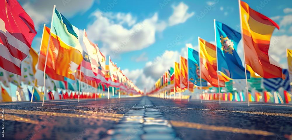 Flags gradually diminish in size along the parade route, drawing the ...