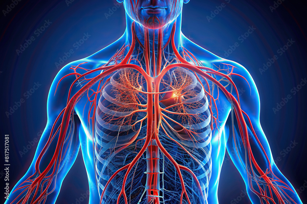 Detailed image of human veins and arteries, illustrating blood flow ...