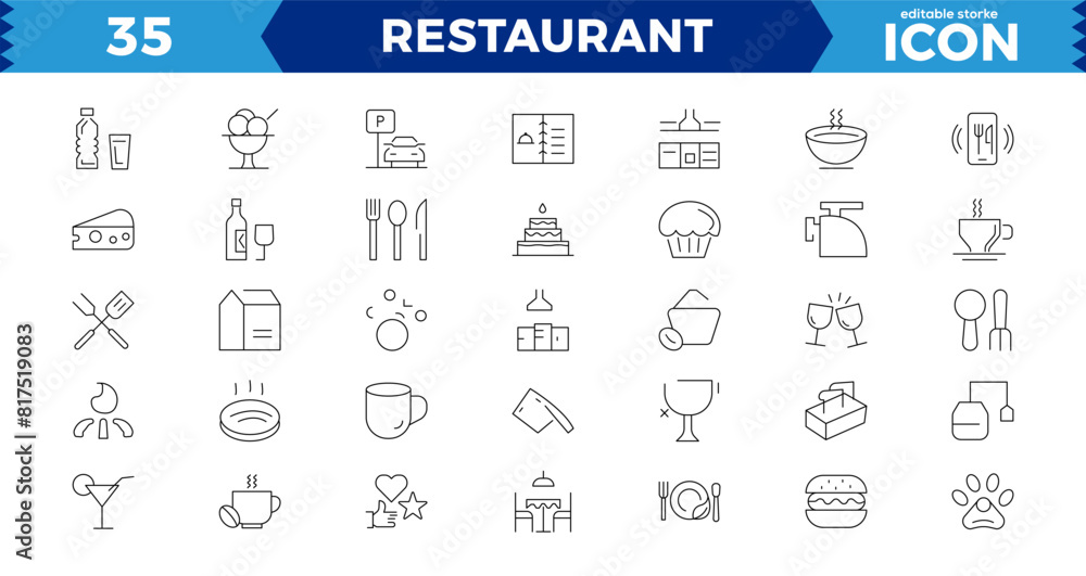 Restaurant vector line icons set. Food icon collection. Thin signs for ...