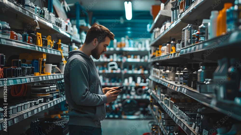 Automotive Parts Store Clerk Assisting Customer with Car Maintenance ...
