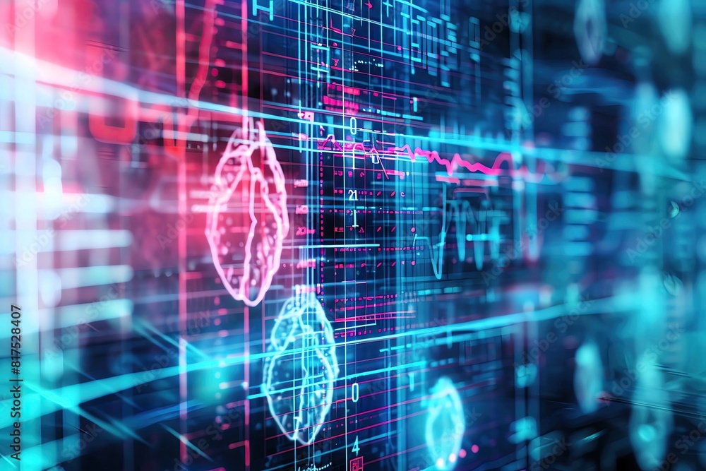 Abstract medical grid top view, sleek data visualizations, advanced ...