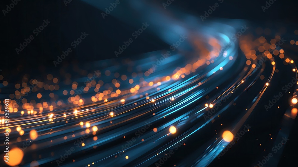 Nano-tech fiber optics side view, tiny glowing cables, advanced tone ...