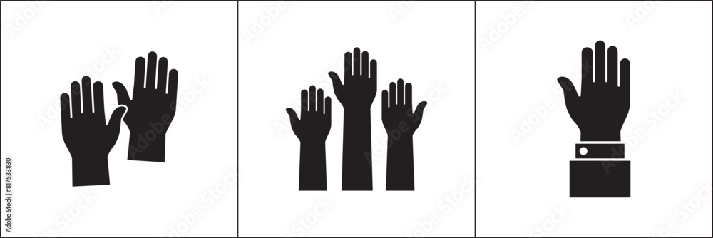 Raise hand symbols. Raised hands icon. Hand sign. Symbol or logo of ...