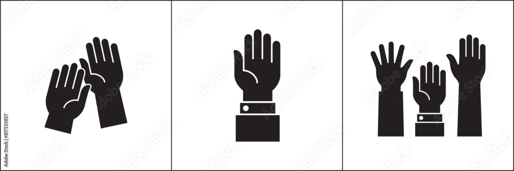 Raised hands icon. Raise hand symbols. Hand sign. Symbol or logo of ...