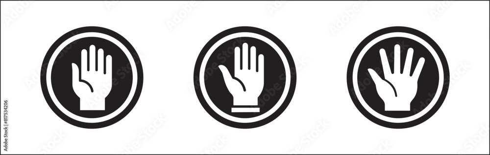 Hands icon set. Palm hand inside circle sign. Raise hand sign. Hands ...