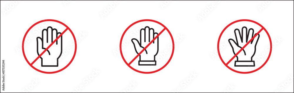 Stop hand icon. Forbidden sign. Hand gesture restriction symbol. No ...